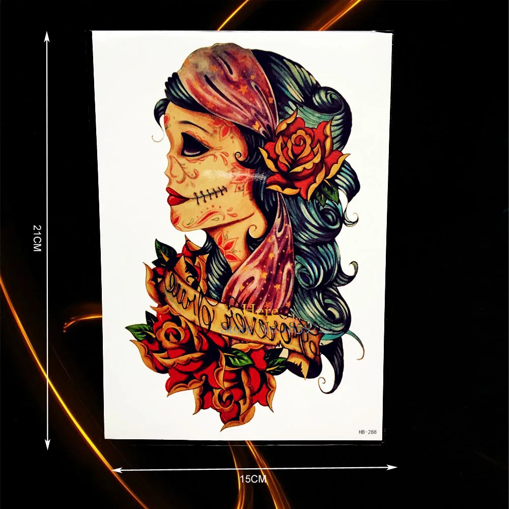 Hot Body Arm Art Flash Temporary Tattoo Wound Women Skull Ghost Rose ...