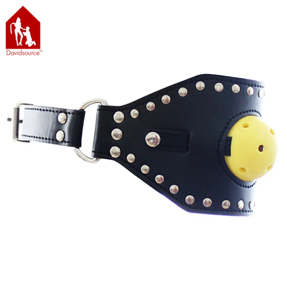Davidsource Studed Leather Panel Gag Harness With Removable Wiffle Ball ...
