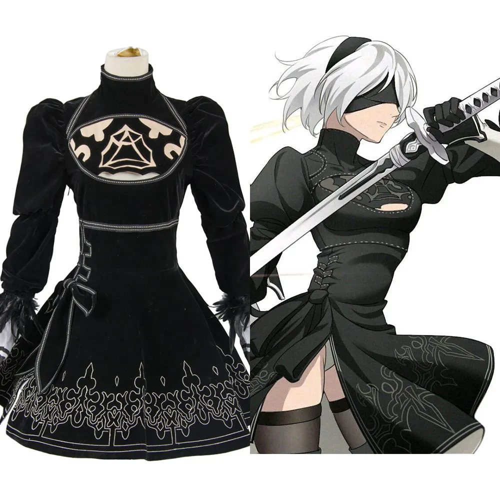 2B Cosplay NieR Automatas Costume YoRHa No.2 Type B Black Dress Full ...