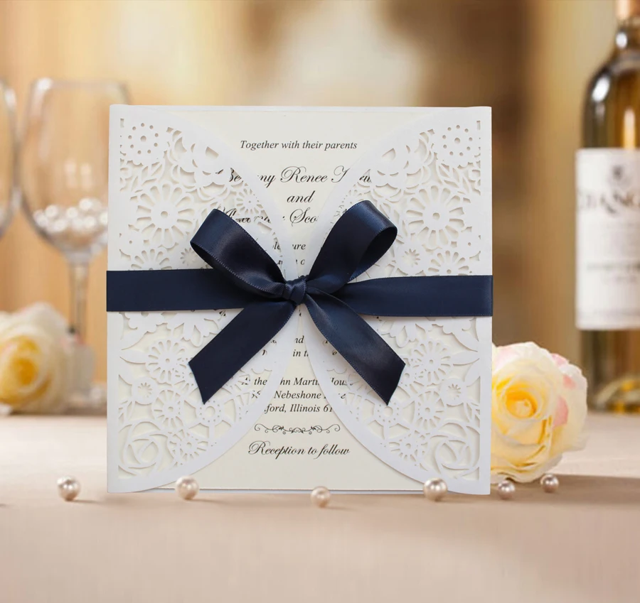 Royal Blue Ribbon Wedding Invitations