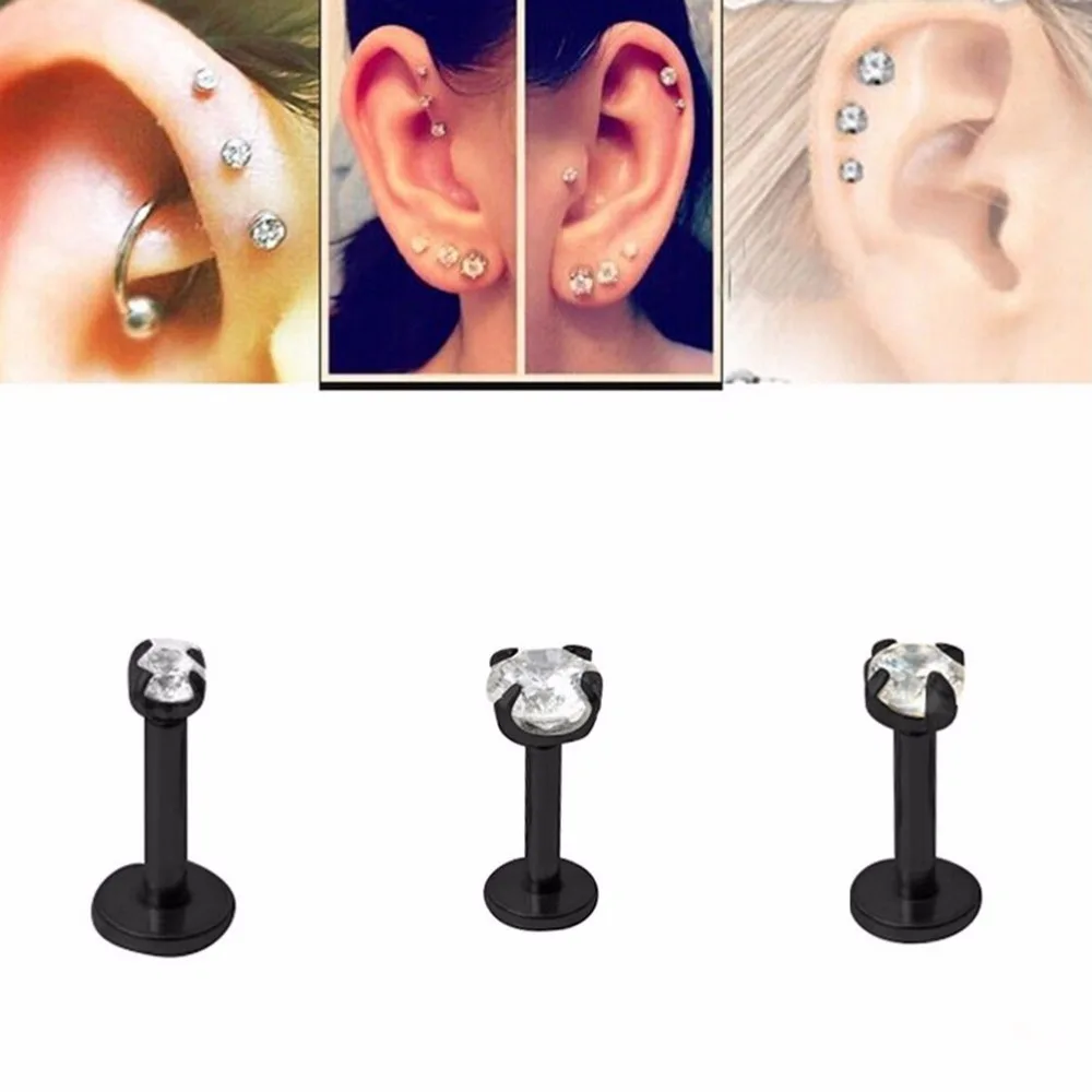 New Fashion 2/3/4mm Stainless Steel Body Jewelry Ear Cartilage Piercing ...