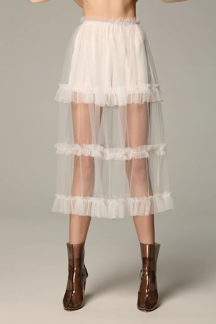 2018 Summer All match Mesh Embroidered Transparent Black White Color ...