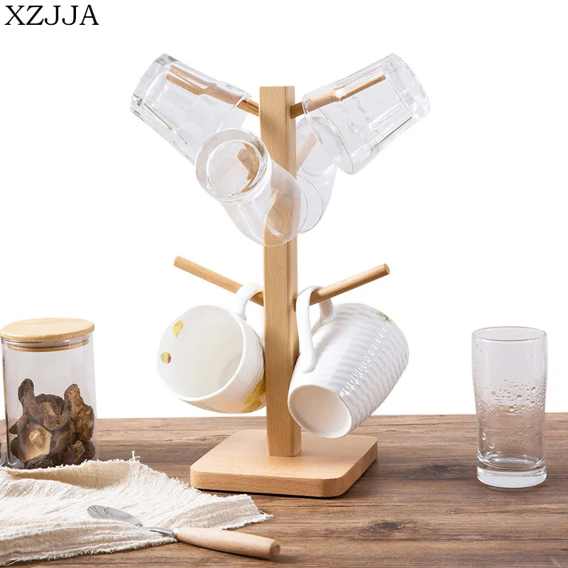 XZJJA Creative Solid Wood Cup Storage Rack Family Bar Glass Cup Rack ...