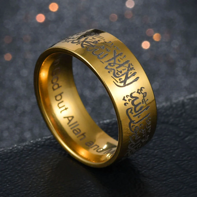 Auxauxme Titanium Steel Quran Messager rings Gold Muslim religious ...