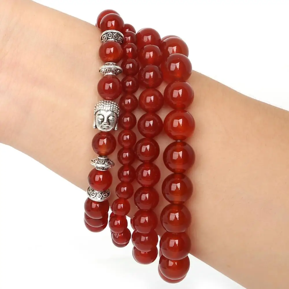Pulsera de cuentas de piedra roja Natural con cuerda elástica para ...