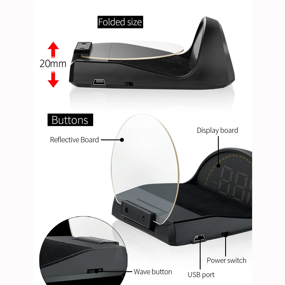 Car HUD GPS Head Up Display Virtual HD Reflection Board Speed Driving ...