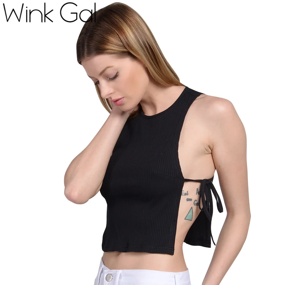 Wink Gal Sexy Low Cut Tank Top Women Vest Short Fashion Black Summer