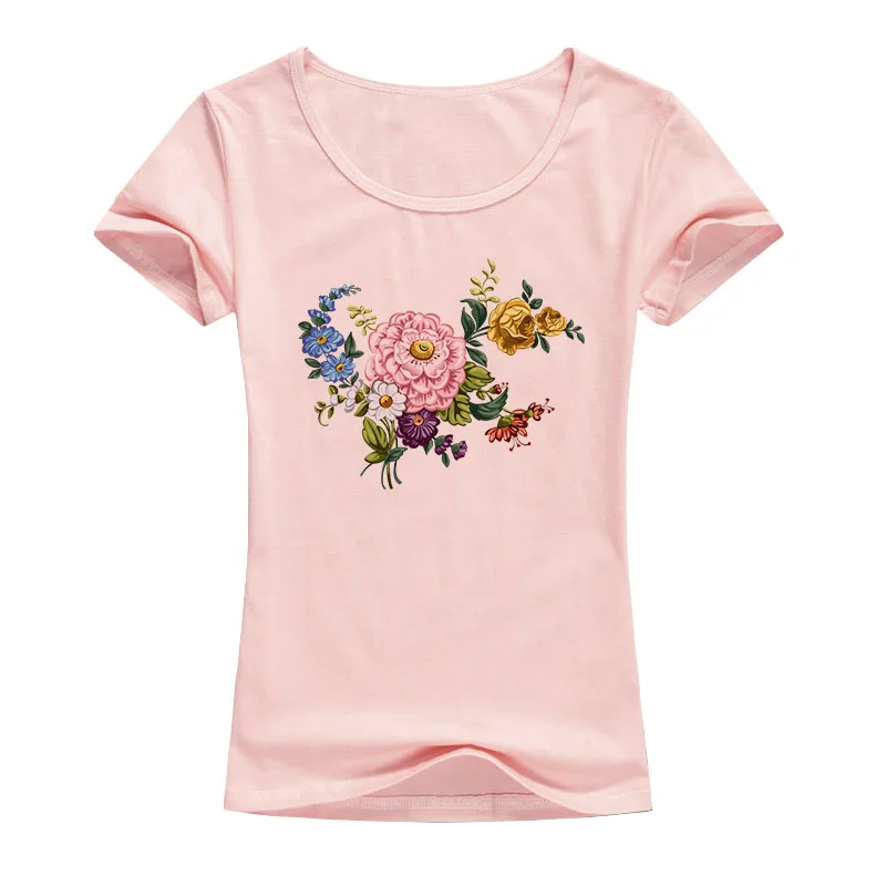 Beautiful Flowers T shirt Women Elastic Cotton Tops Summer Tees 2017 ...