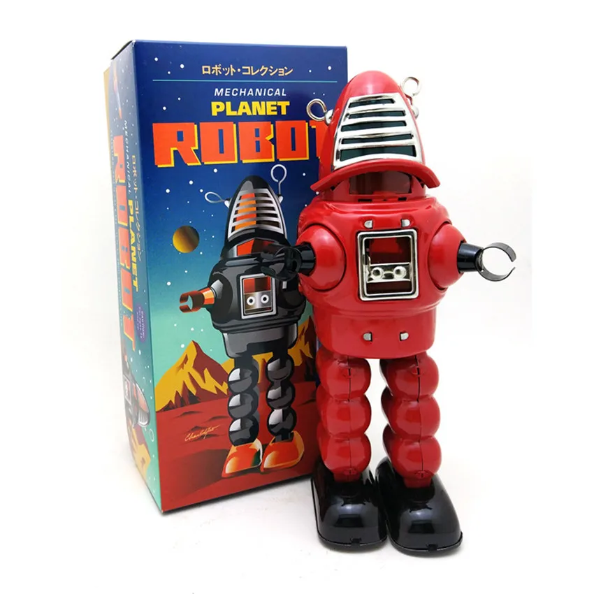 Red-Retro-Robot-Tinplate-Clockwork-Toy-Vintage-Tin-Wind-Up-Toys-For ...