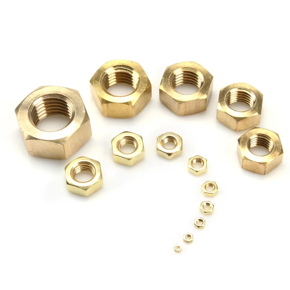 1-50pcs Solid Brass Hex Nuts Metric thread GB6170-86 All Sizes M2/M2.5/M3/M4/M5/M6/M8/M10/M12 ...