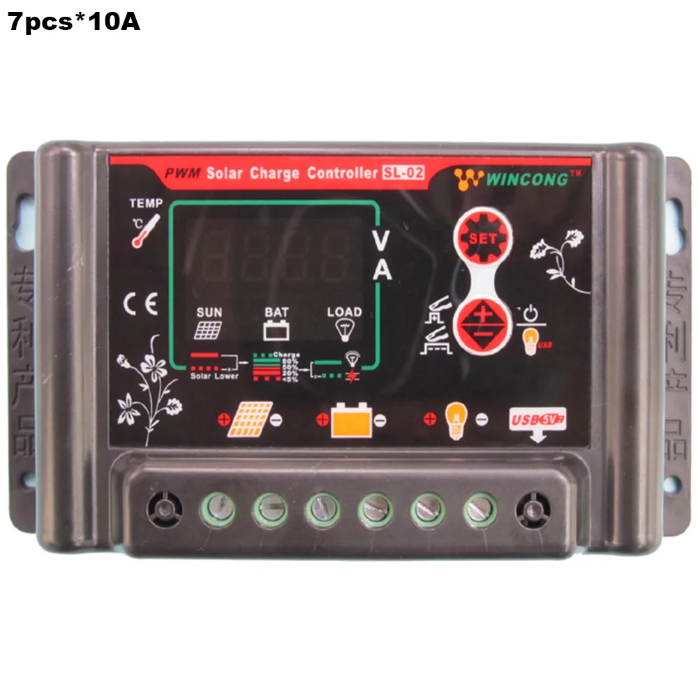 7pcs/lot 10A 12V 24VDC Li Li ion Lithium LiFePO4 batteries Solar Charge ...