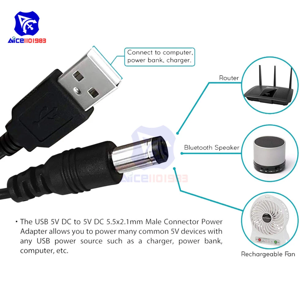 Usb 2.0 A Male To Dc 5.5x2.1mm 5v Dc Plug Connector Charge Jack Power ...