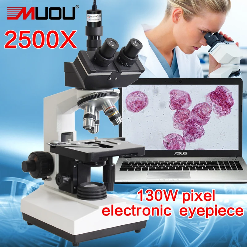 free shipping! Lab Compound Microscope MUOU 2500X LED Lab Trinocular ...