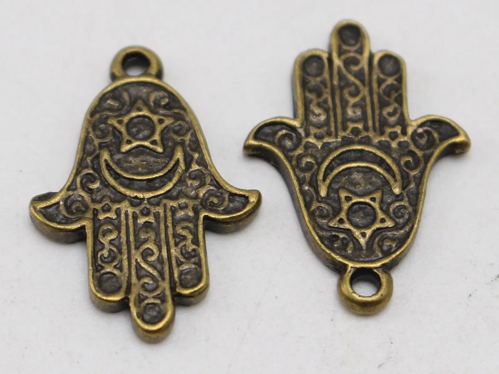 20 Bronze Tone Kabbalah Moon Star Hamsa Hand Pendant Charm 18x25mm ...