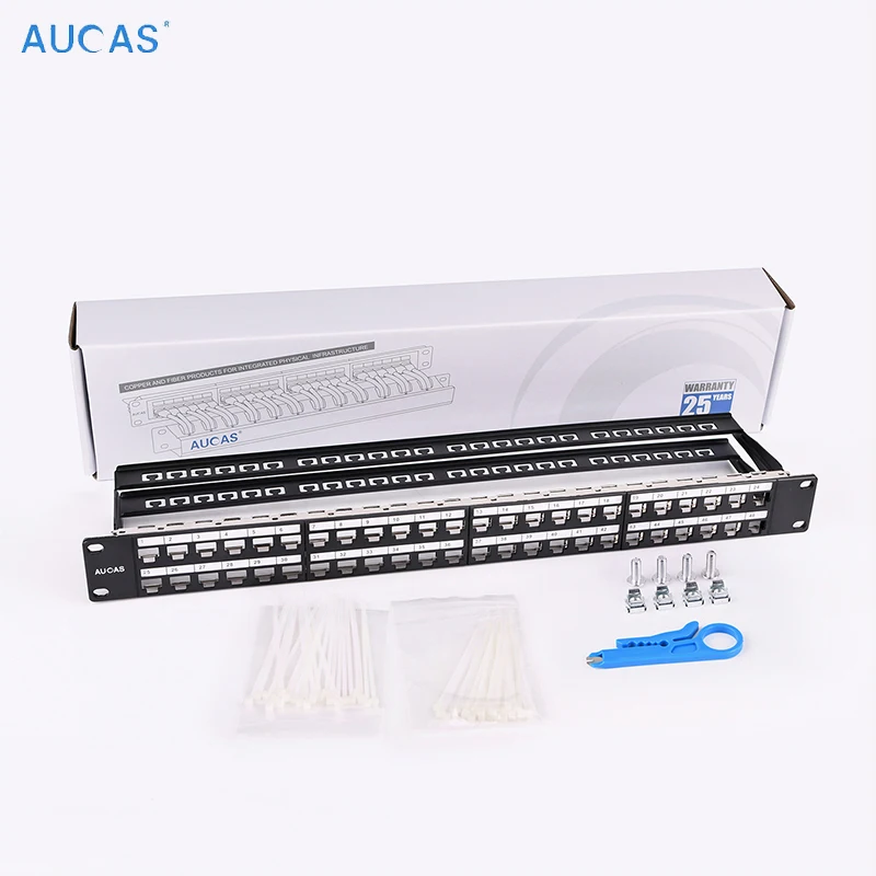 Aucas 48 Port Network Tool Kit Shield Patch Panel Frame Networking Wall ...
