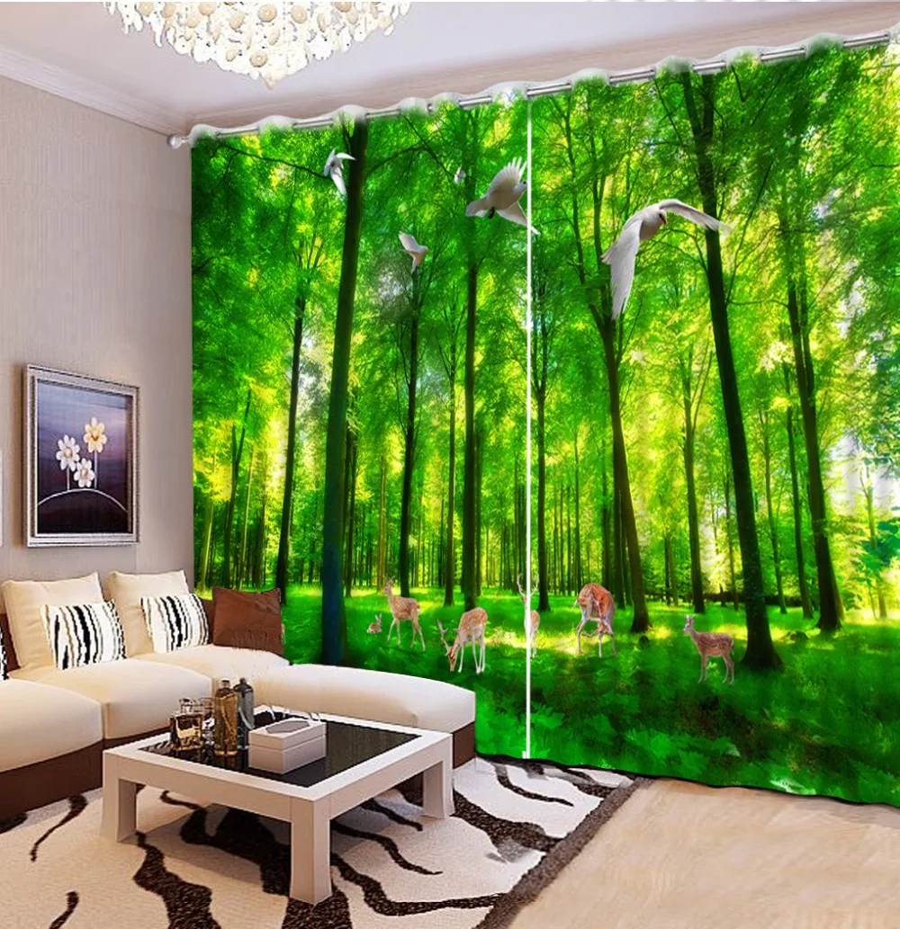3D Curtain Forest Modern Fashion 3D Curtains Scenery For Living room ...