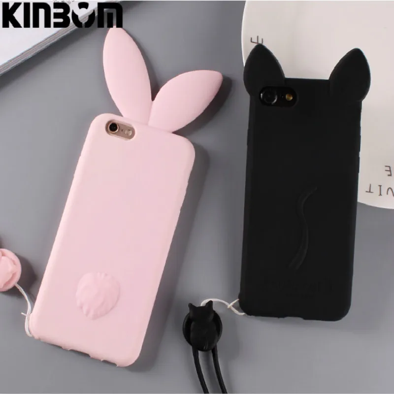 KINBOM Cartoon Rabbit Ears Case For Iphone 5 5s se 6 6s 7 8 Silicone ...