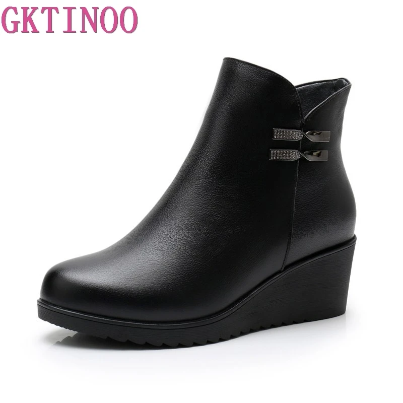 GKTINOO Botas cálidas de piel auténtica para mujer, botines con cuñas, zapatos de plataforma ...