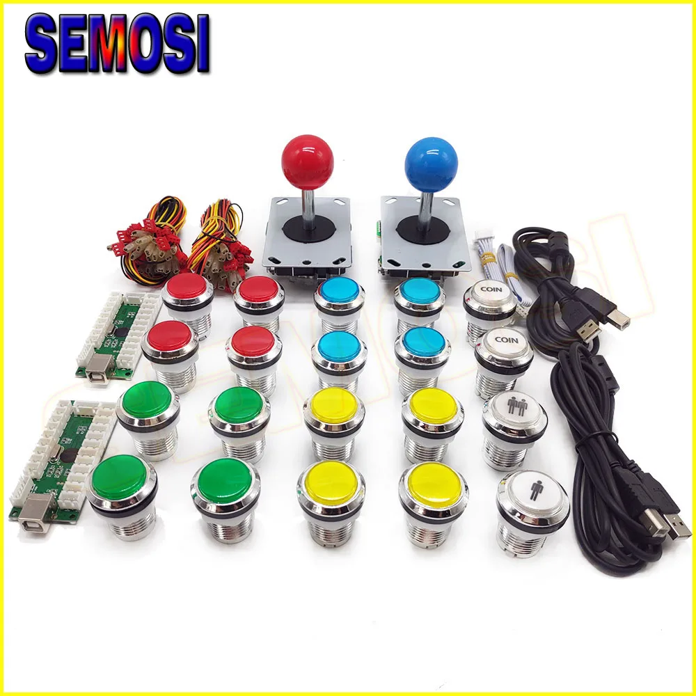 Arcade Joystick Buttons LED DIY Kit USB Encoder To PC Joystick + Chrome Plating Illuminated Push ...