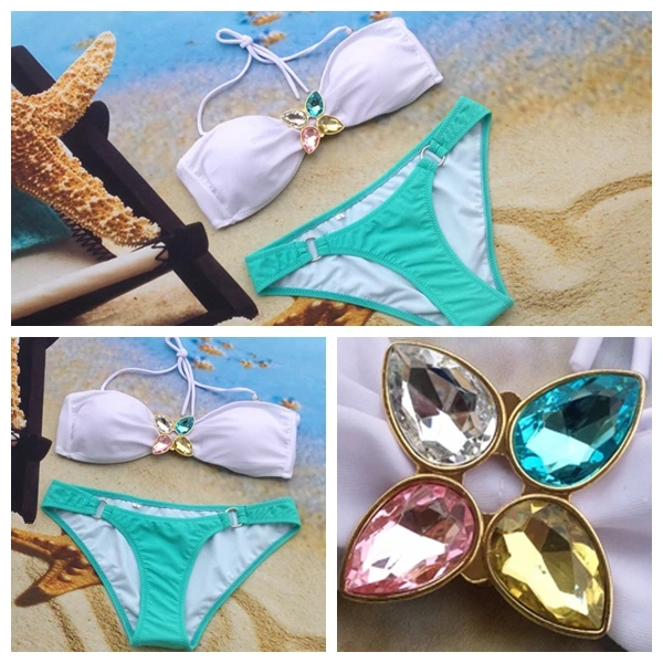 2016 Summer Style Women Four Leaf Swimsuit New Arrive Sexy Rhinestone