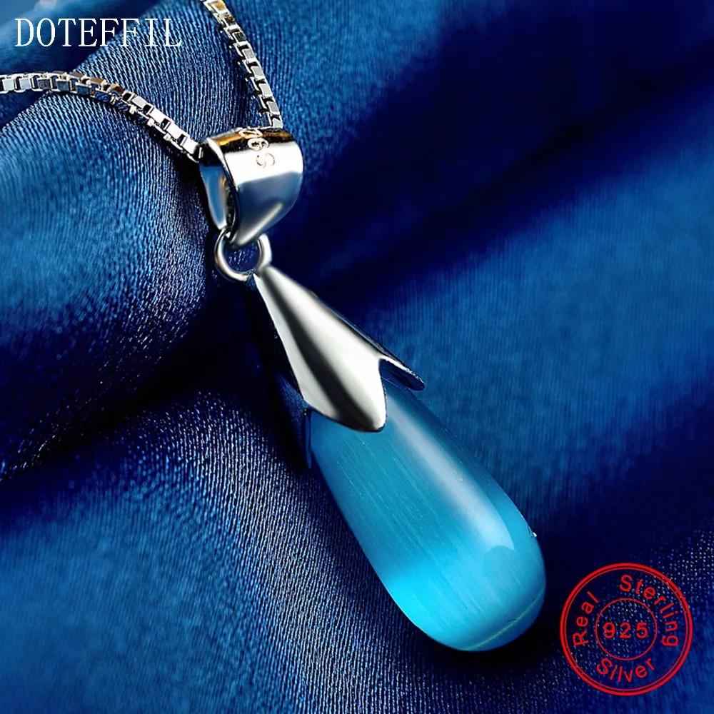 925 Silver Water Drop Necklace Women Luxury Charm 100% Sterling Silver ...