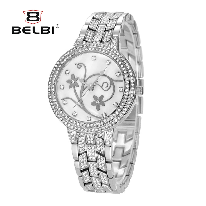 Flower Dial Design Women Clock Fashion Quartz Battery Dress Silver ...