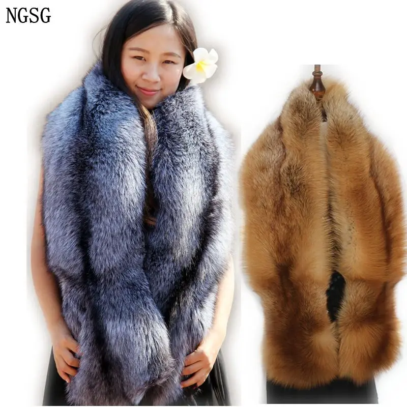 Natural Real Fur Scarf Shawl Women 120cm Winter Men Double sided ...
