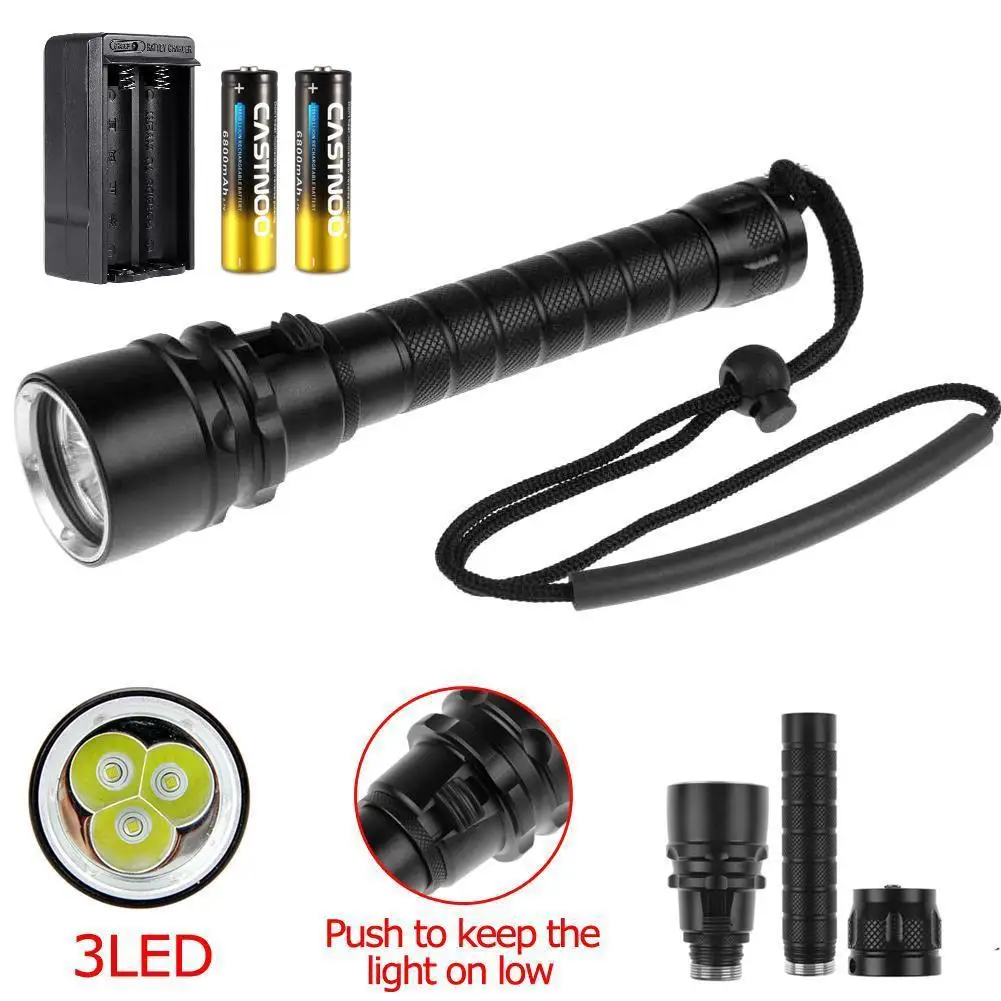 Skywolfeye 3 LED 80M Underwater Diving Flash Light Waterproof 6000LM ...