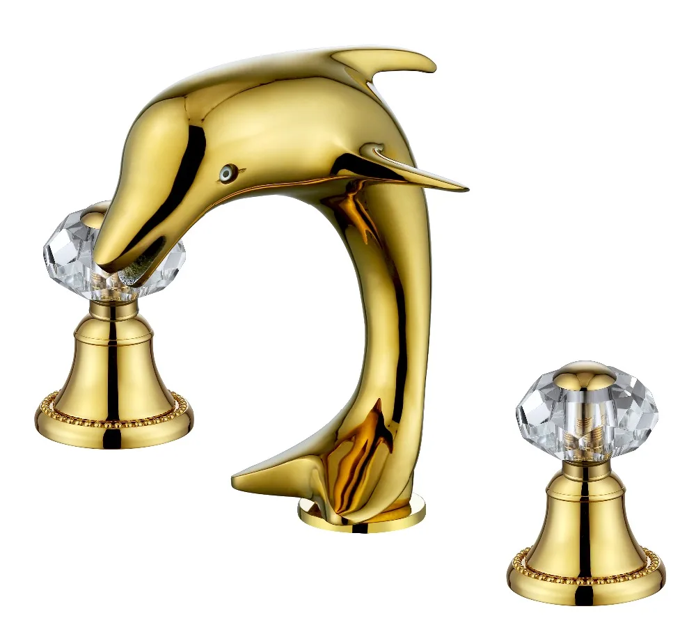 Free Ship Ti-gold 3 Holes 8" Widespread Lavatory Bathroom Sink Dolphin ...