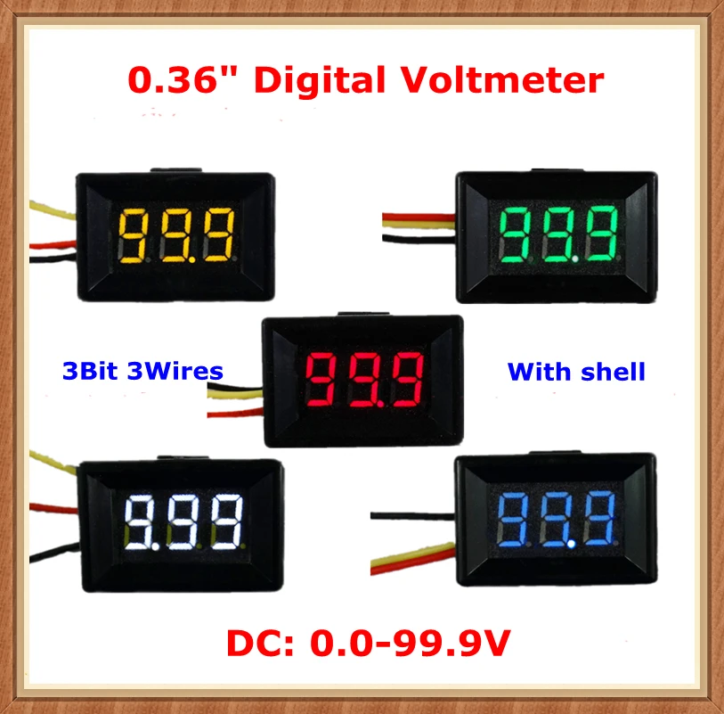 RD 0.36" Digital voltmeter 3 digit Five colors DC0 100V led display car ...