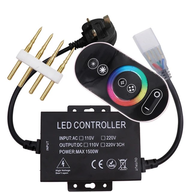 110V/220V Full Touch LED RGB Controller 1500W 8mm/10mm PCB RF Remote ...