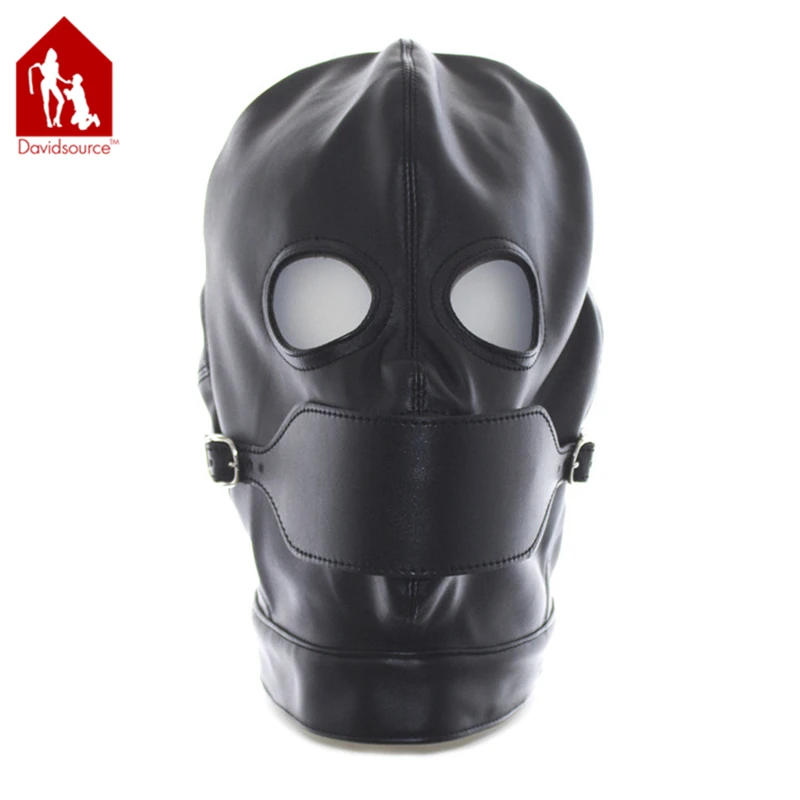 Davidsource Lace up Leather Hood With Eye Holes & Wiffle Ball Gag Mask ...