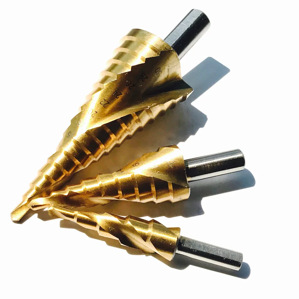 3pcs/set triangle handle HSS Spiral Step Drill Bit Set Metric Flute ...