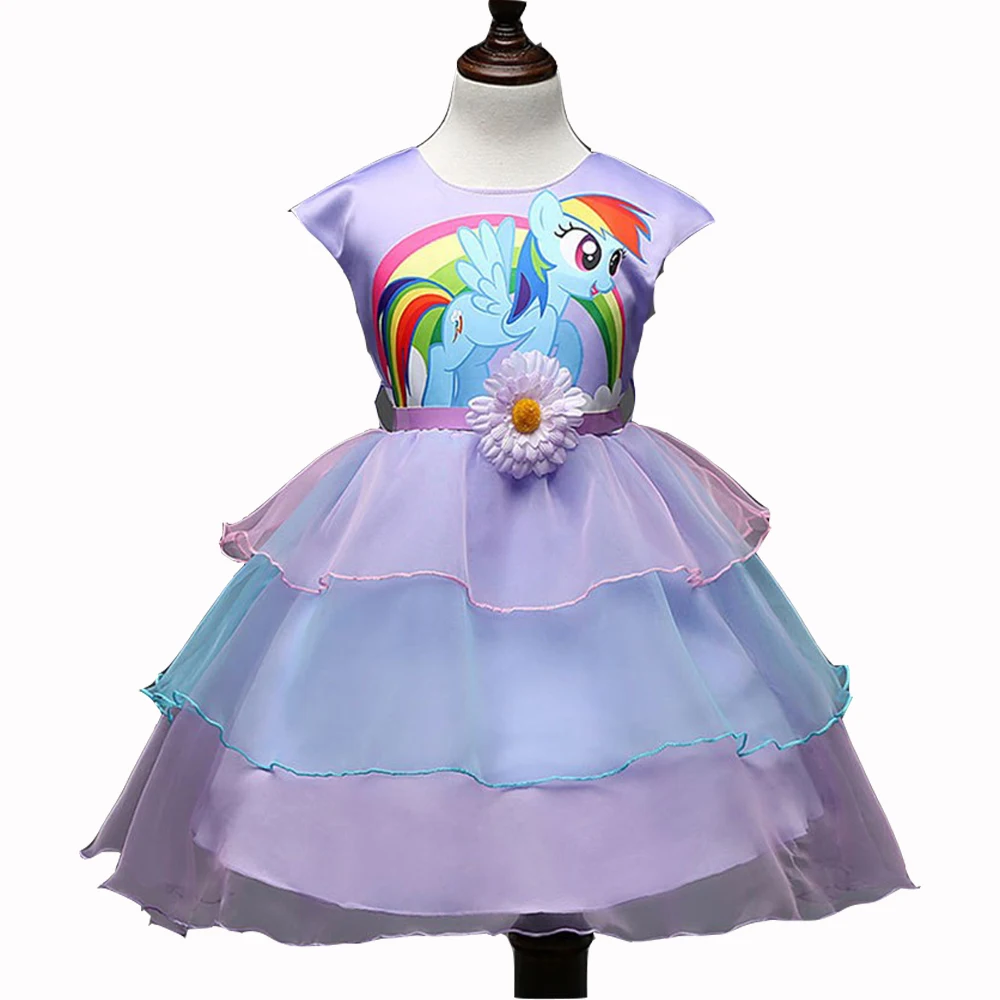 My Girls Little Pony Print Dress Kids Princess Clothes Party Rainbow ...