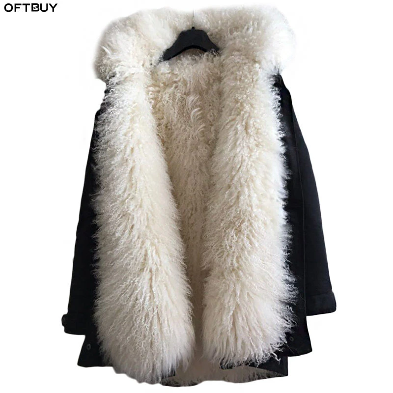 Oftbuy 2021 Long Parka Winter Jacket Women Real Fur Coat Natural