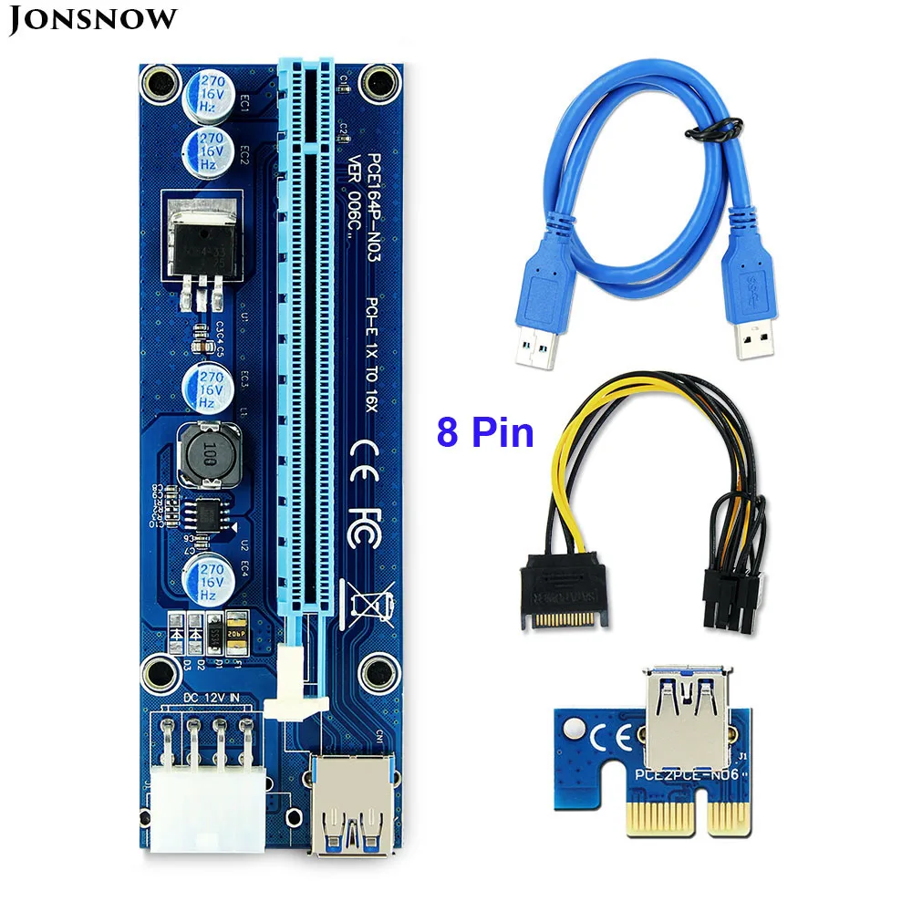 USB 3.0 PCIE 8pin 006C Riser Express 1X 4x 8x 16x Extender Riser ...