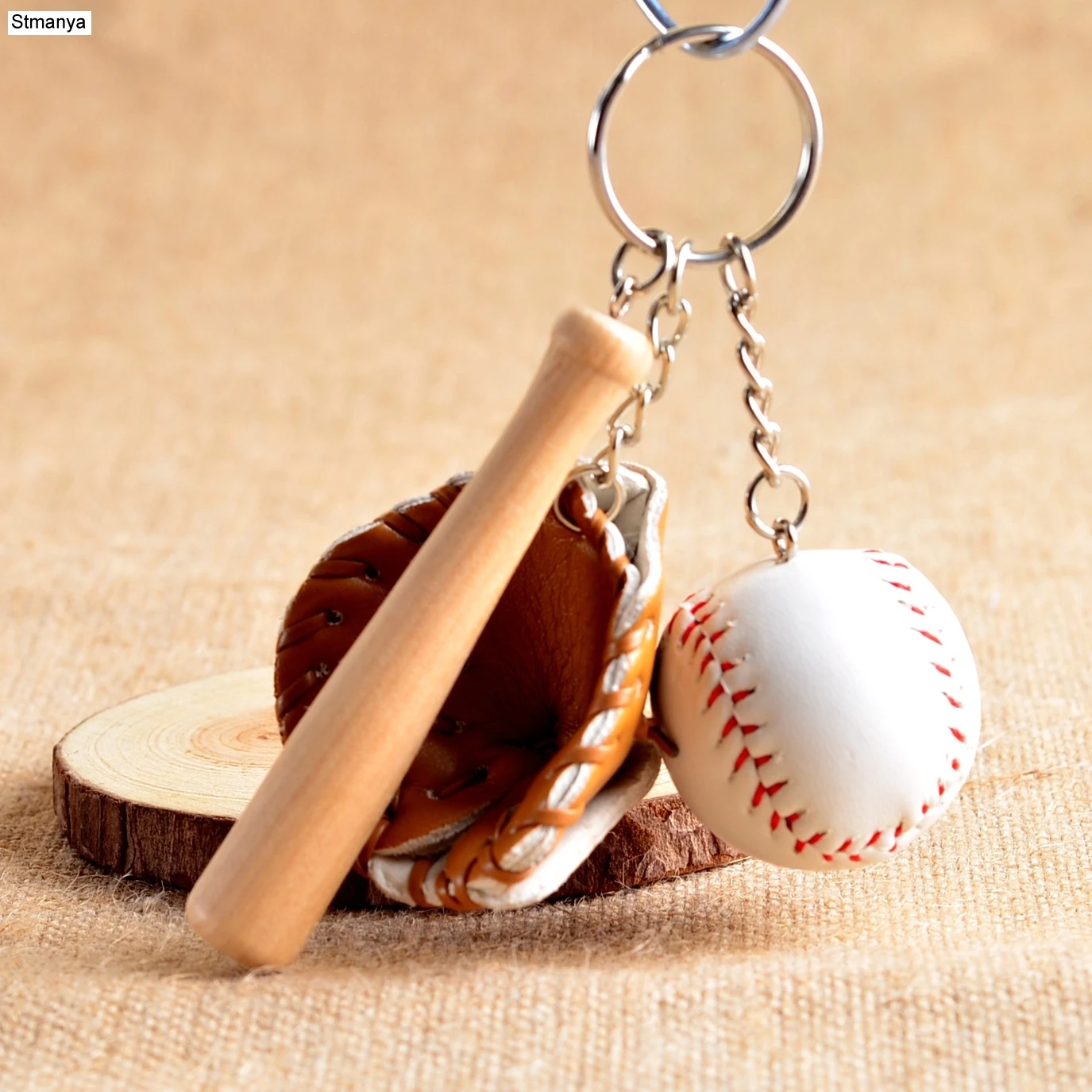 Mini-Drie-Stuk-Baseball-Handschoen-Houten-Bat-Sleutelhanger-Sport-Auto ...