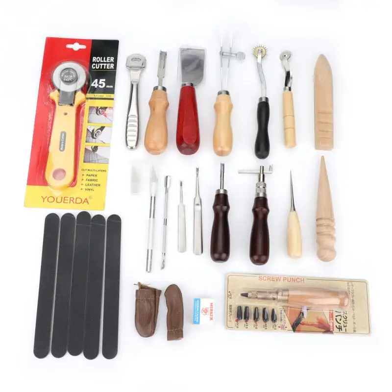 20 pcs/set Leather Craft Tools punch Kit Stitching Working Stitching ...