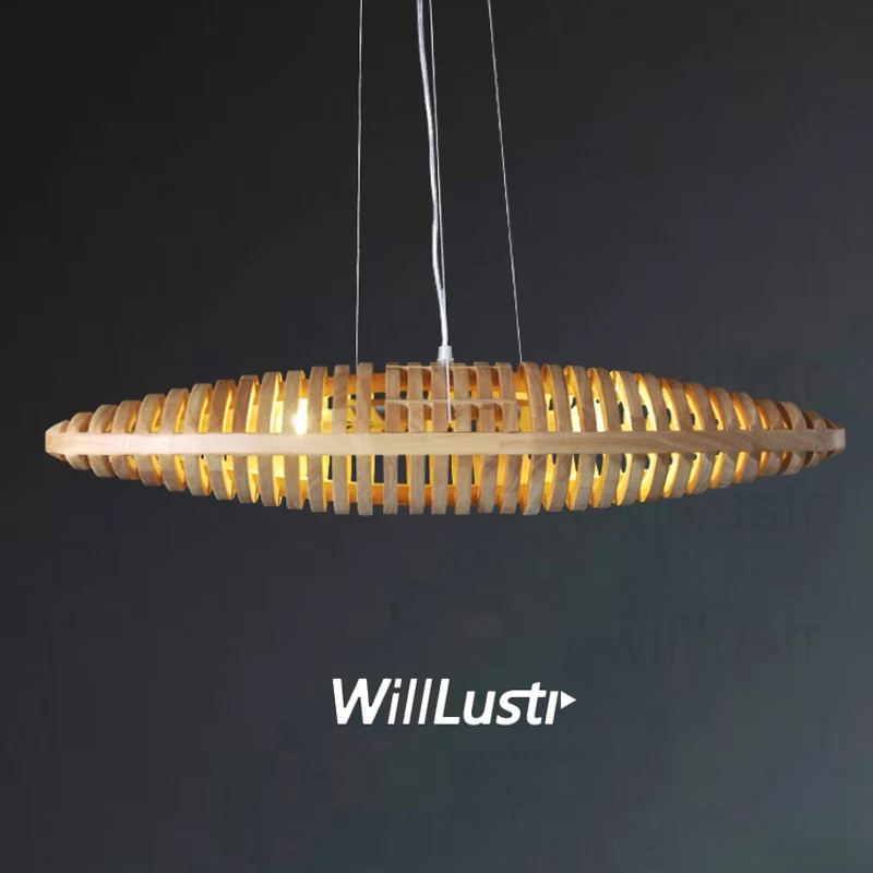 willlustr wood pendant lamp spacecraft suspension light handmade wooden ...