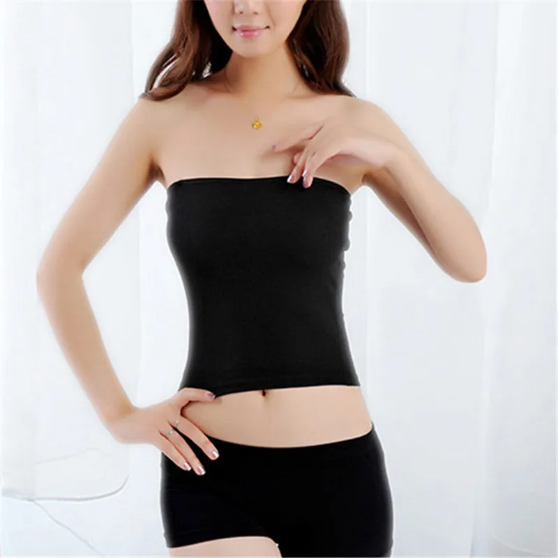 Women Girl Sexy Short Strapless Solid Color Bandeau Stretch Boob