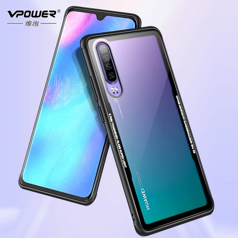 For Huawei P30 P30 Pro Glass Case Luxury Glossy Tempered Glass Silicone