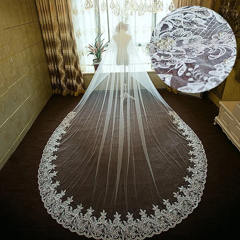 Wedding Veil 3.8mx3m Meters Long Veils Lace Cathedral Veils Long 3 ...