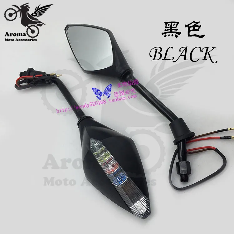 black Universal Motorcycle rearview Mirror colorful LED motorbike Side ...