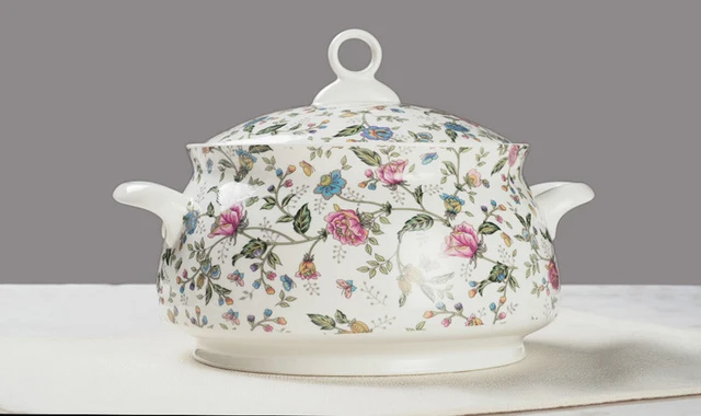9 inch, bone china tureen for food storage, classice dinner serving ...
