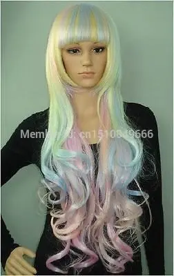 YJ6258S gs popular Nueva Moda Largo Azul rosa mezcla amarilla Cosplay ...