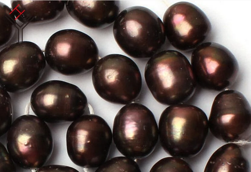 One Strands Real Pearl 7-8mm Dark Brown Pearl Oval Round Natural ...