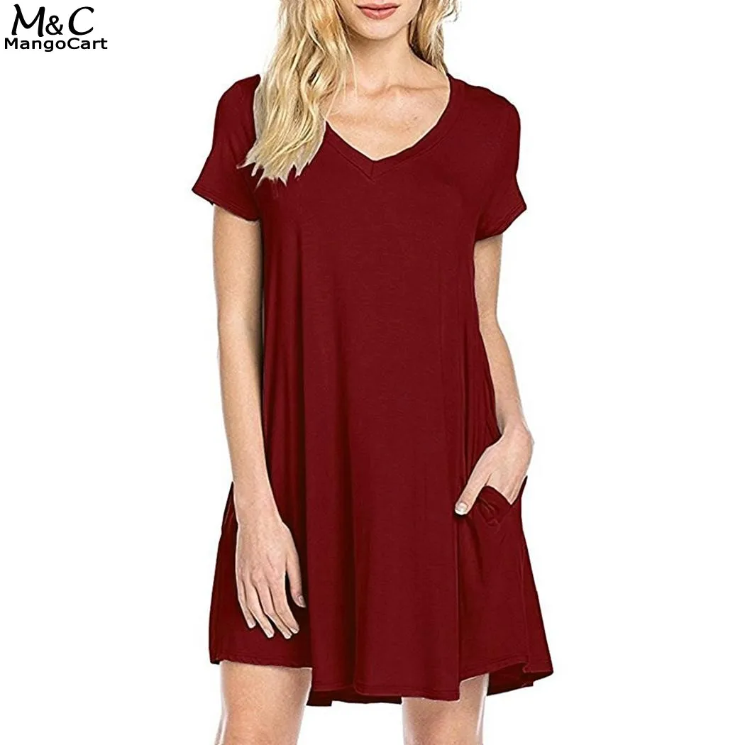 Fanala Summer Plus Size Casual Dress Women Short Sleeve Loose Dress
