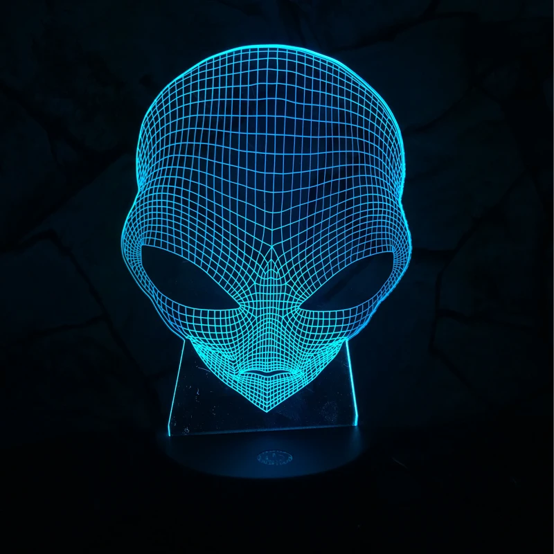 3D Lamp Alien Head Toy USB LED Lighting 7 Colors Changing Illusion Cool ...