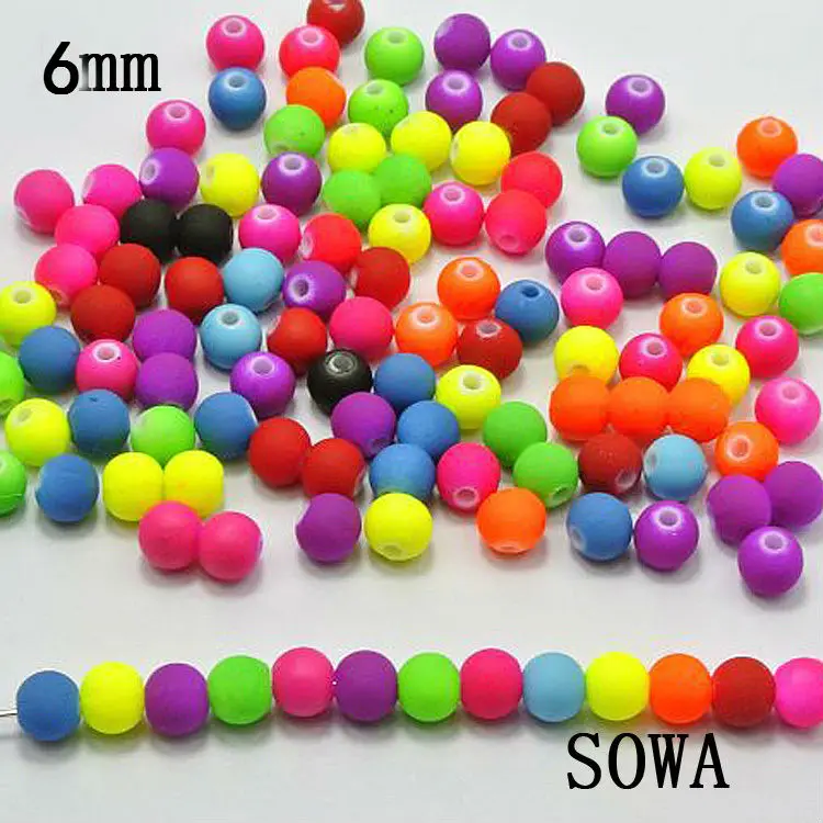 Good Quality 200PCS 6MM Mixed Candy Color Acrylic Rubber Beads Neon ...