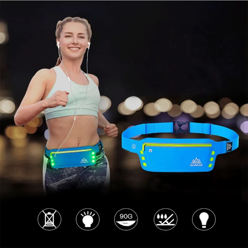 Running Waist Bag Flashing LED Lights Sport Bags Water Resistant Waist ...
